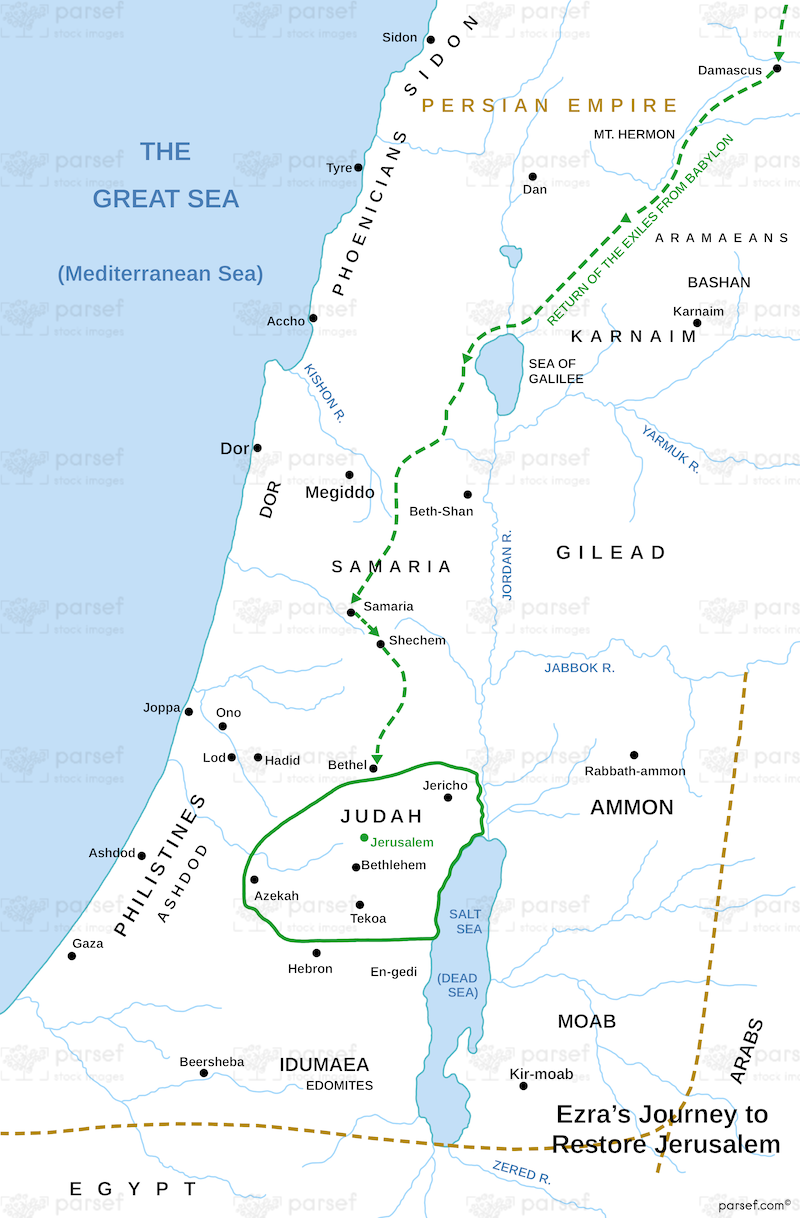 Ezra’s Journey to Restore Jerusalem Bible Map | Course Bible Maps
