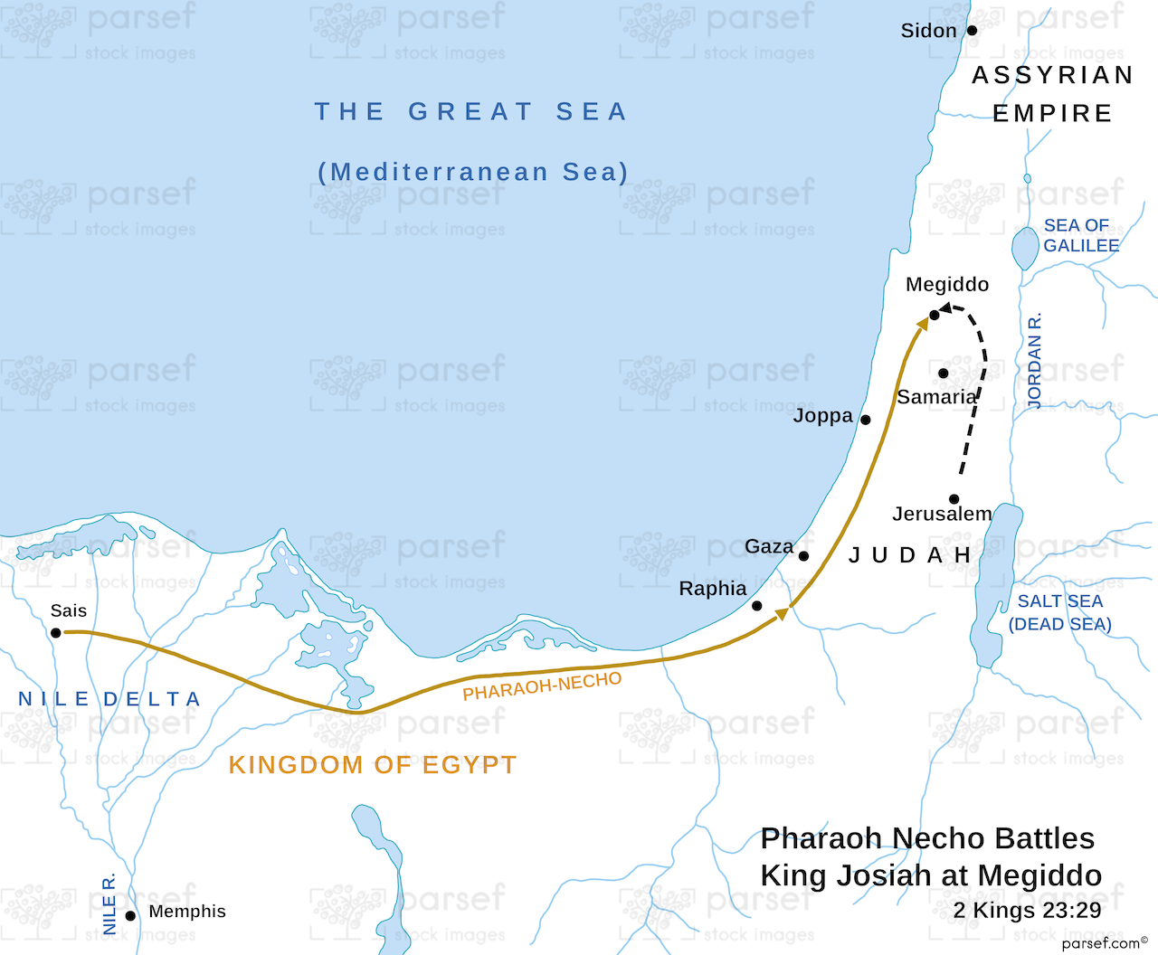 Pharaoh Necho Battles King Josiah at Megiddo Bible Map | Course Bible Maps
