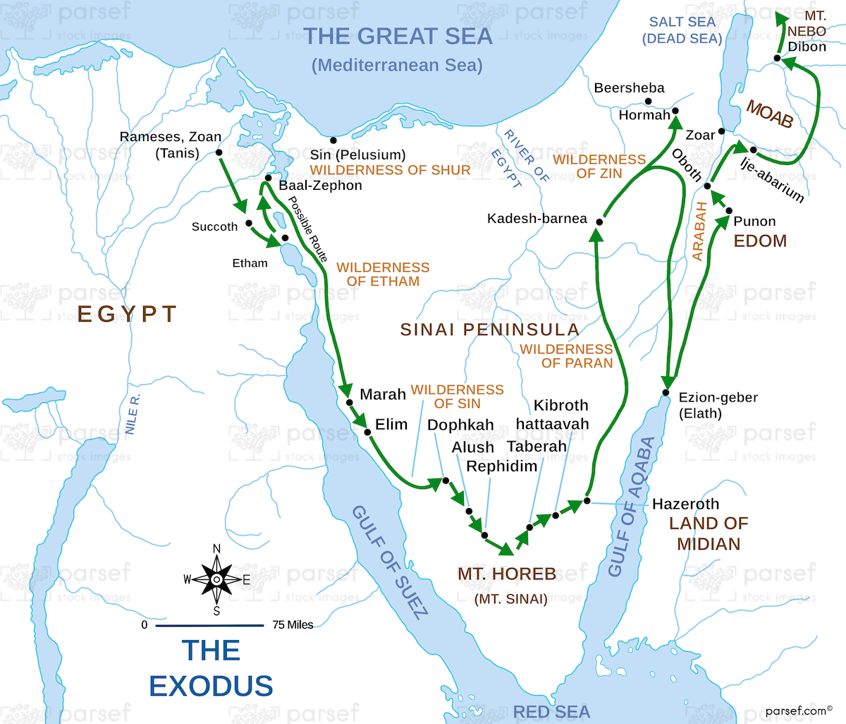 Exodus Route Bible Map | Course Bible Maps Exodus Route Bible Map | Course Bible Maps